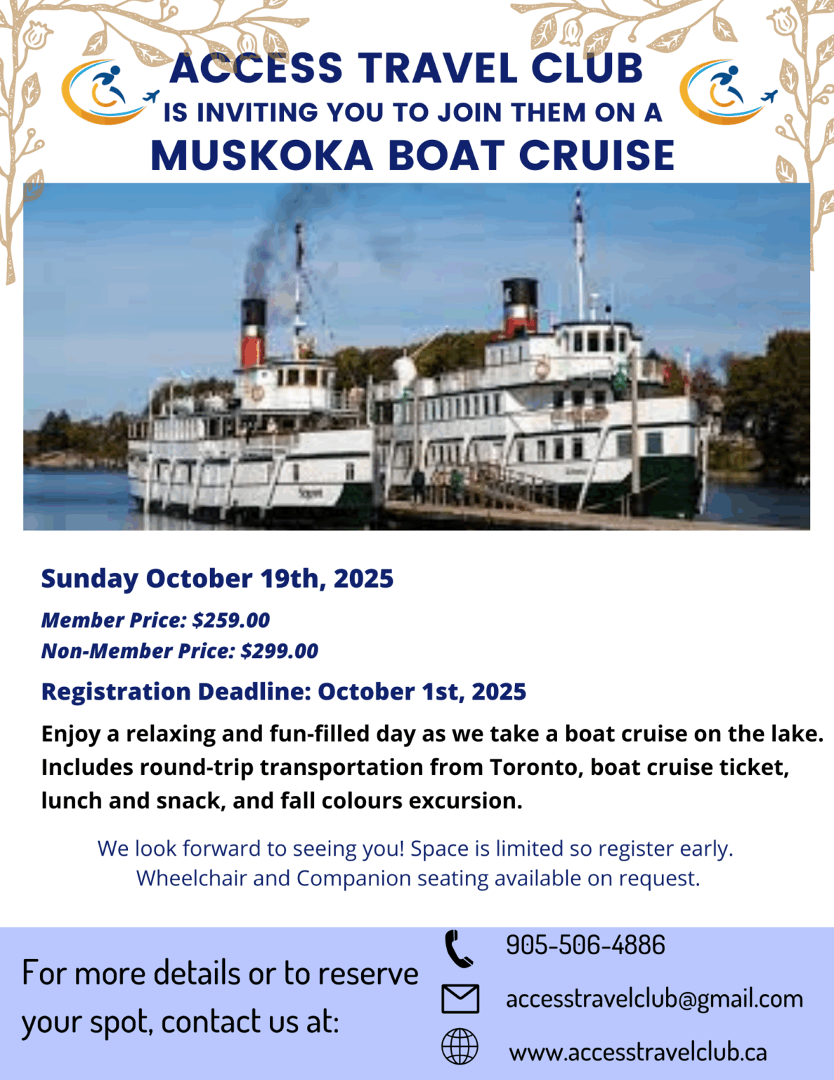 Access Travel Club Is inviting you to join them on a Muskoka Boat ...